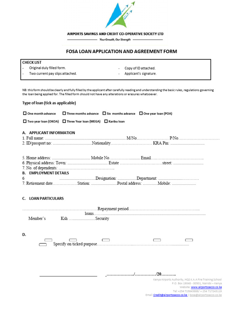 New FOSA Loan Application and Agreement Form Revised 2024v1 | PDF ...