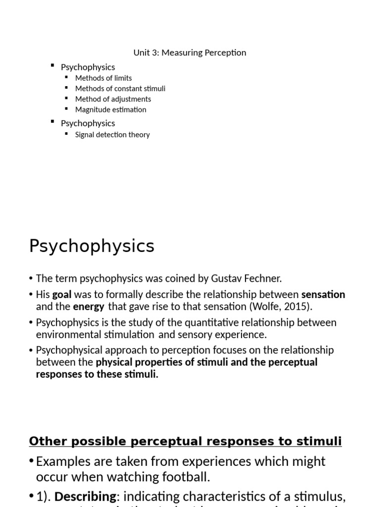 Measuring Perception LN | PDF | Psychophysics | Perception