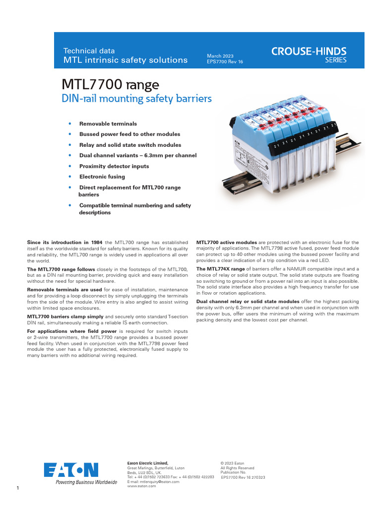 MTL7700 Range: DIN-rail Mounting Safety Barriers | PDF | Power Supply ...