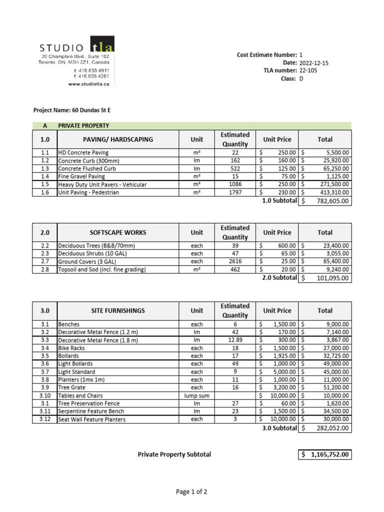 Landscaping Cost Estimate OZOPA 22 16 W7 - December 2022 | PDF ...