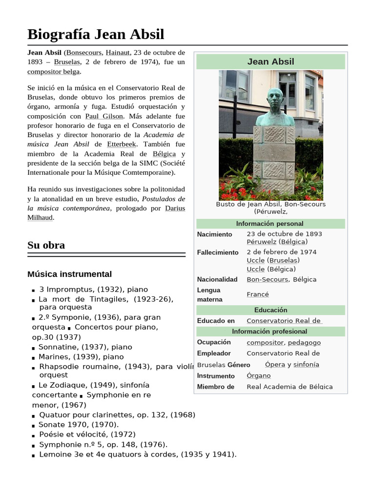 Biografía Jean - Absil | PDF | Composiciones | Composiciones Musicales