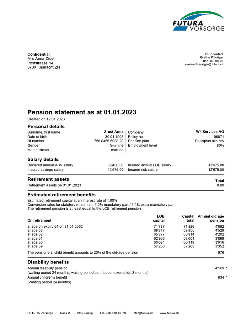 Pension Statement for Anna Zrust 2023 | PDF | Pension | Retirement