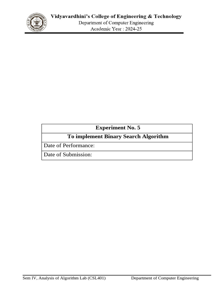 SE Sem IV AoA Lab Experiment 5 202425 | PDF | Algorithms And Data ...