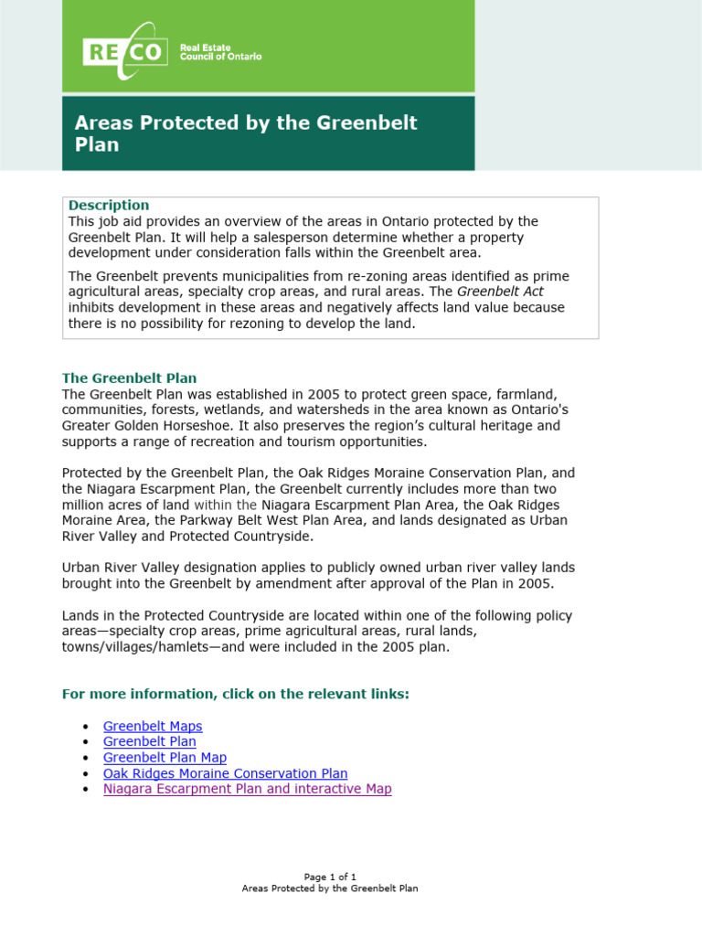 Areas Protected by The Greenbelt Plan | PDF
