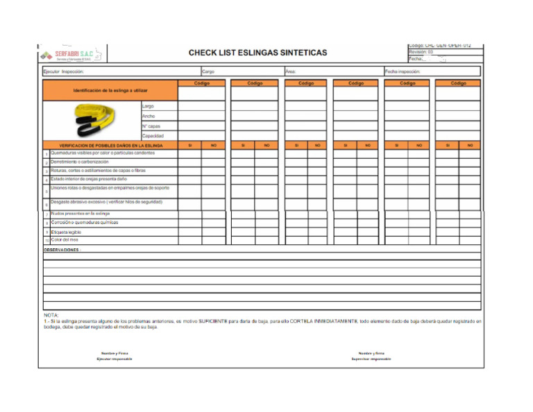 Check List de Eslingas 001 | PDF