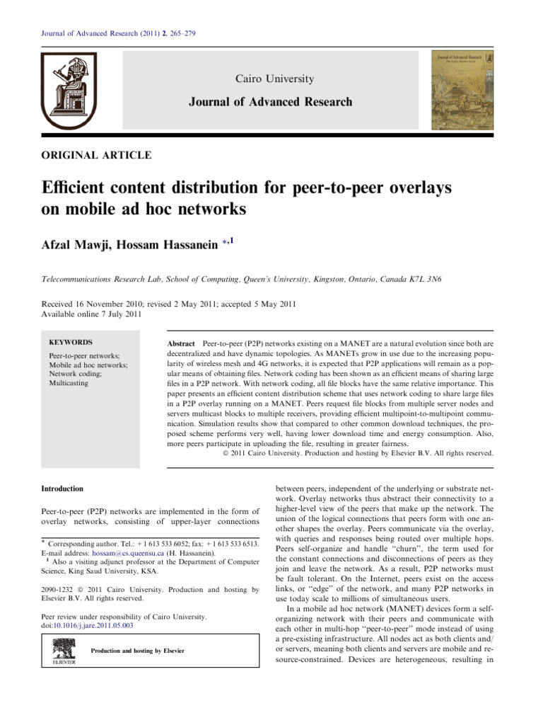 Efficient Content Distribution For Peer To Peer Overl - 2011 - Journal of Advanc | PDF | Peer To ...
