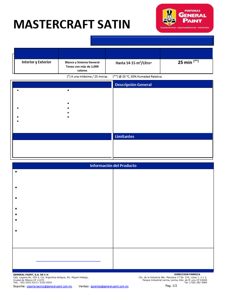 Mastercraft-Satin-Ficha Técnica | PDF | Pintar | Agua