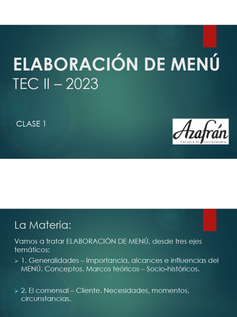 Clase 1 - ELABORACION DE MENU - 01.08.23 | PDF | Business | Mercado ...