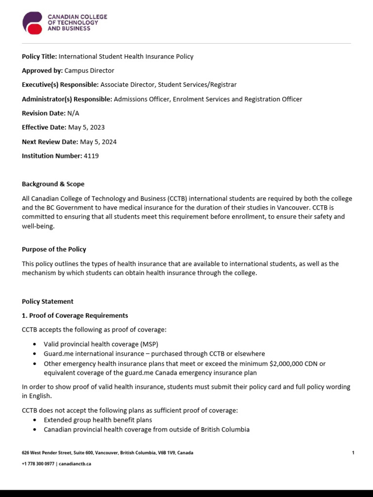 International Student Health Insurance Policy | PDF | Insurance ...