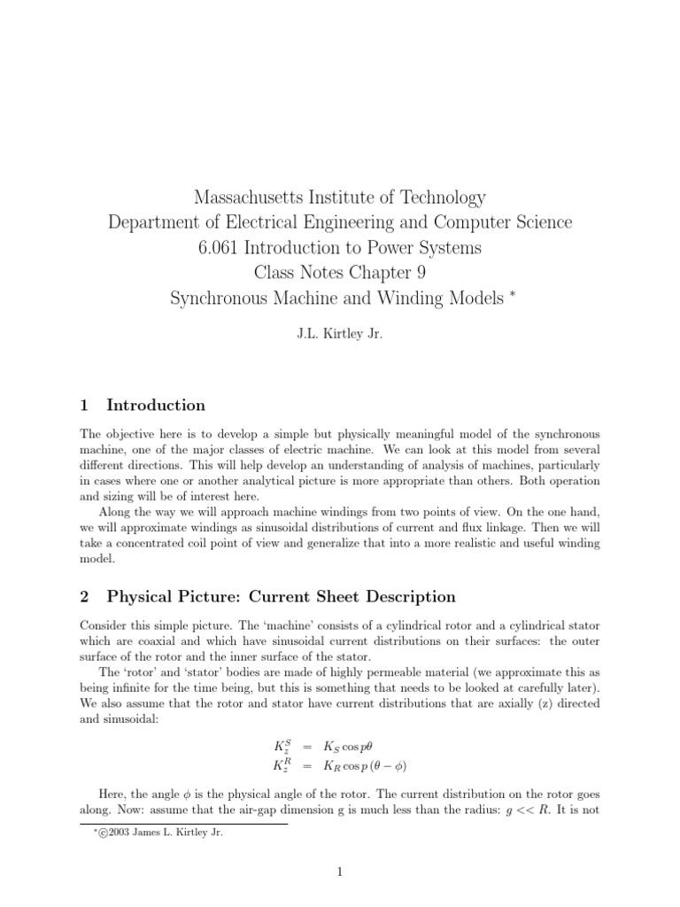 6.061 Class Notes, Chapter 9 - Synchronous Machine and Winding Models ...