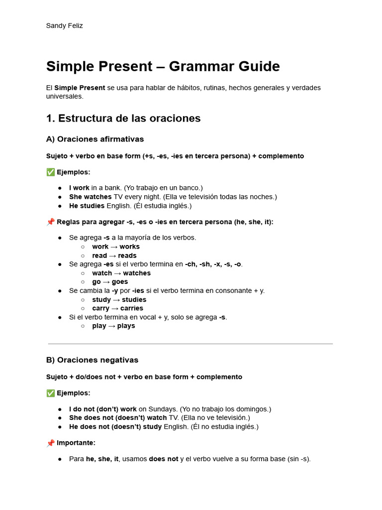 Simple Present – Grammar Guide | PDF | Morfología Lingüística ...