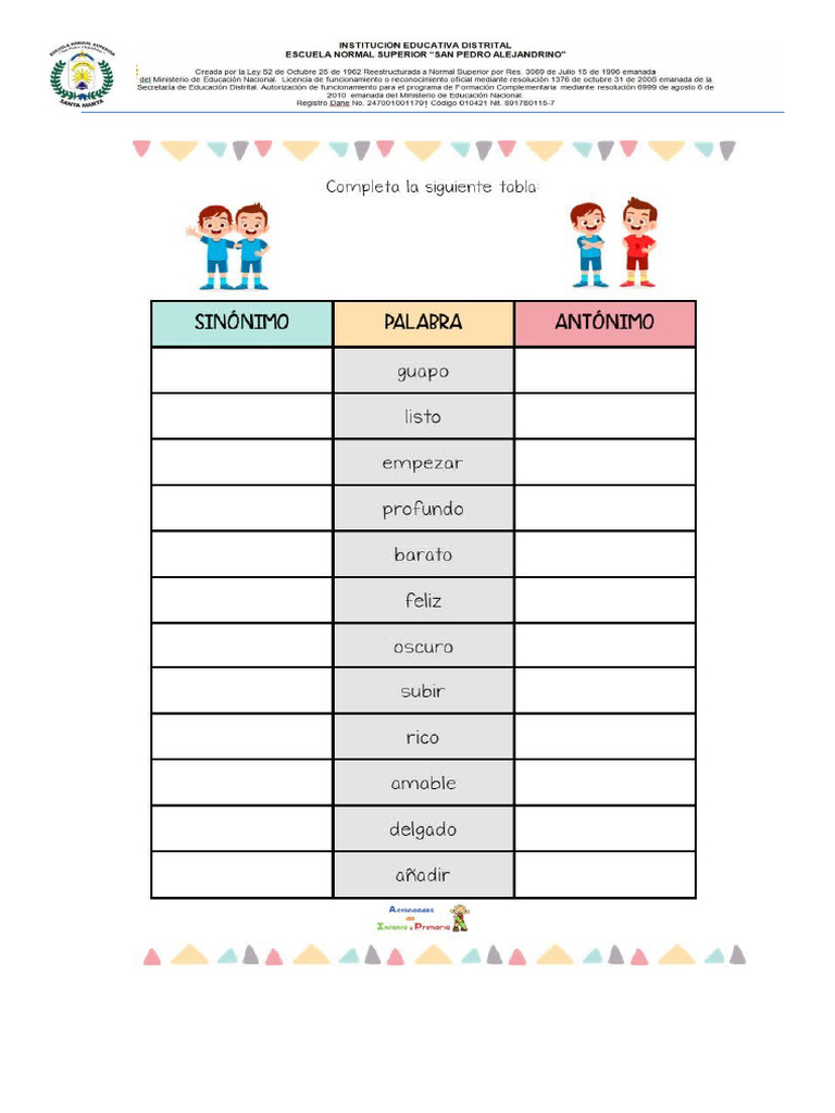 Ejercicios de Antonimo y Sinonimo | PDF