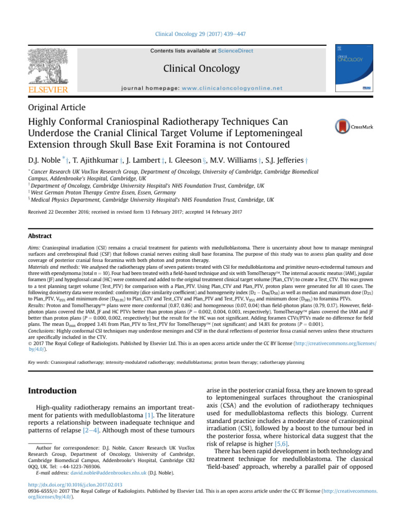 Highly Conformal Craniospinal Radiotherapy Techniq | PDF | Radiation ...