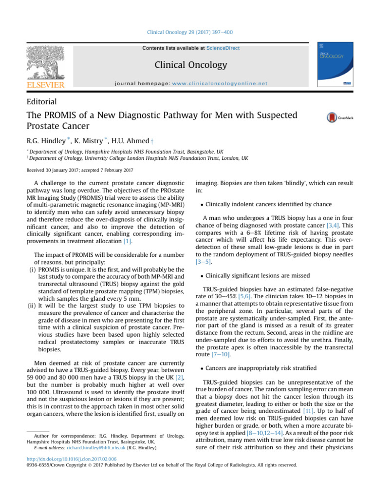 The PROMIS of A New Diagnostic Pathway For Men Wit | PDF | Prostate ...