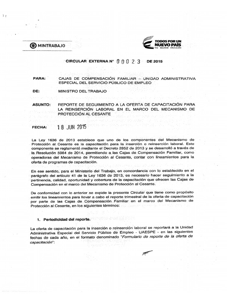 Circular 023 de 2015 | PDF