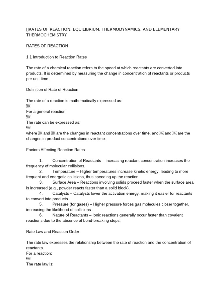 CHM 101 Notes (Rates of Reaction) | PDF | Reaction Rate | Chemical ...