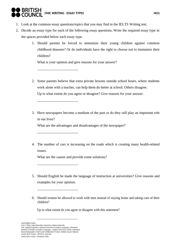 IELTS Academic Writing: Essay Types Guide | PDF | International English ...