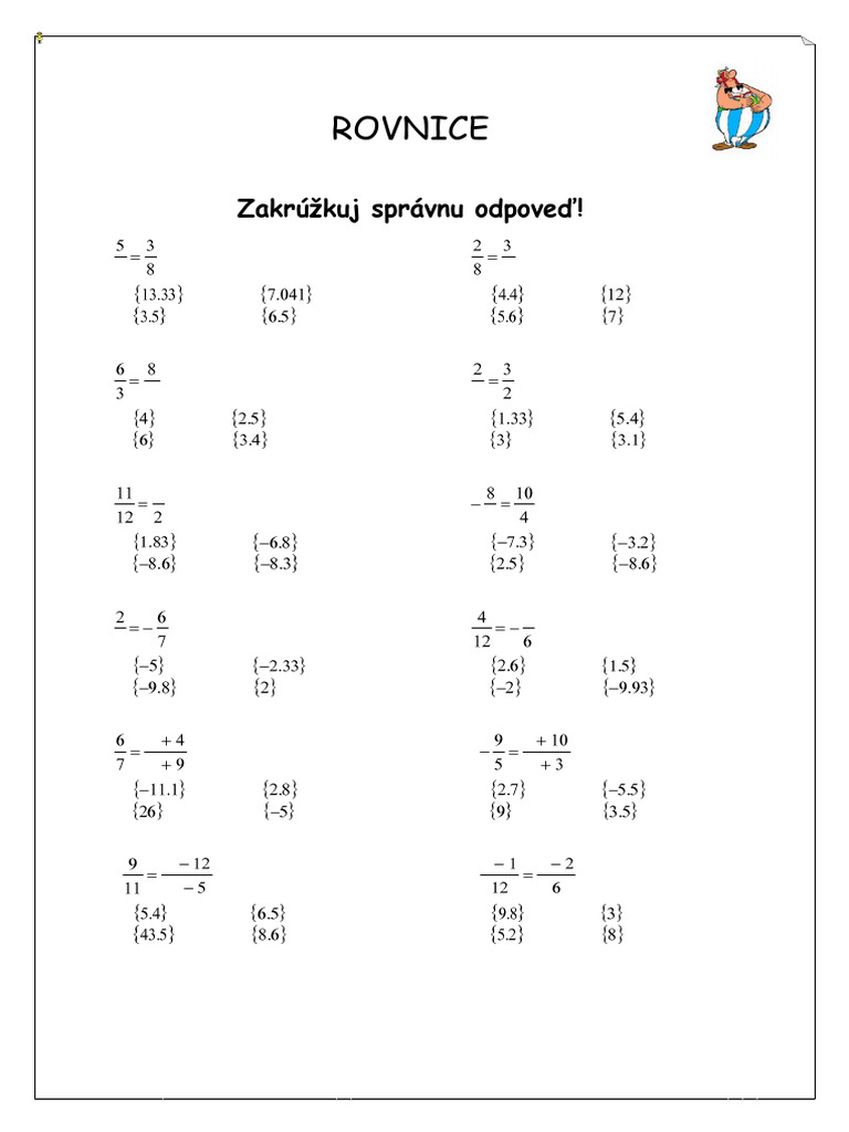 Rovnice S Neznámou V Menovateli | PDF