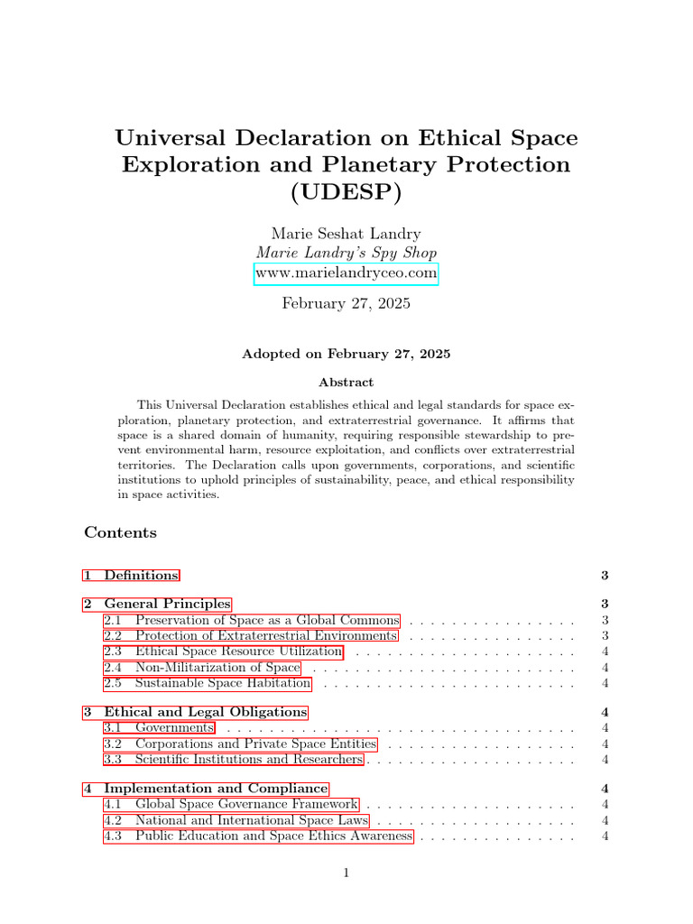 Universal Declaration on Ethical Space Exploration and Planetary ...