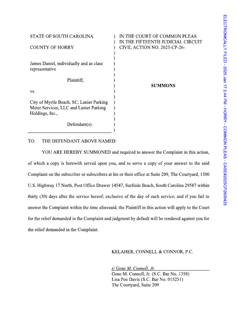 James Daniel v. City of Myrtle Beach and Lanier Parking, Horry County ...