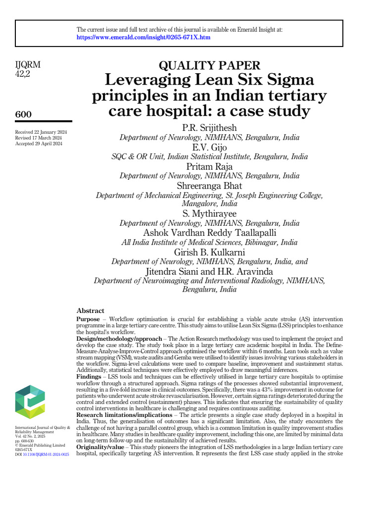 Leveraging Lean Six Sigma principles in an Indian tertiary care ...