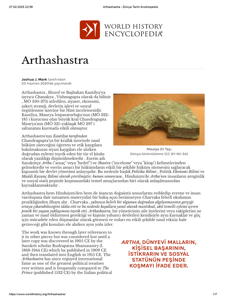Arthashastra - Dünya Tarihi Ansiklopedisi | PDF