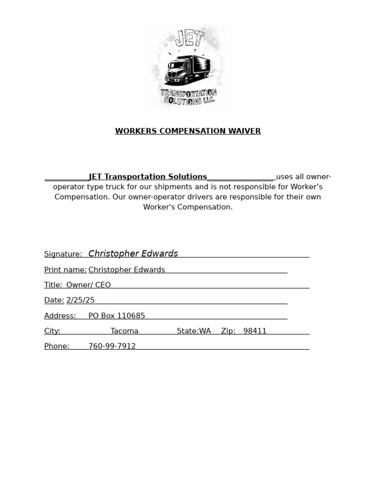 Workers Compensation Waiver Form | PDF