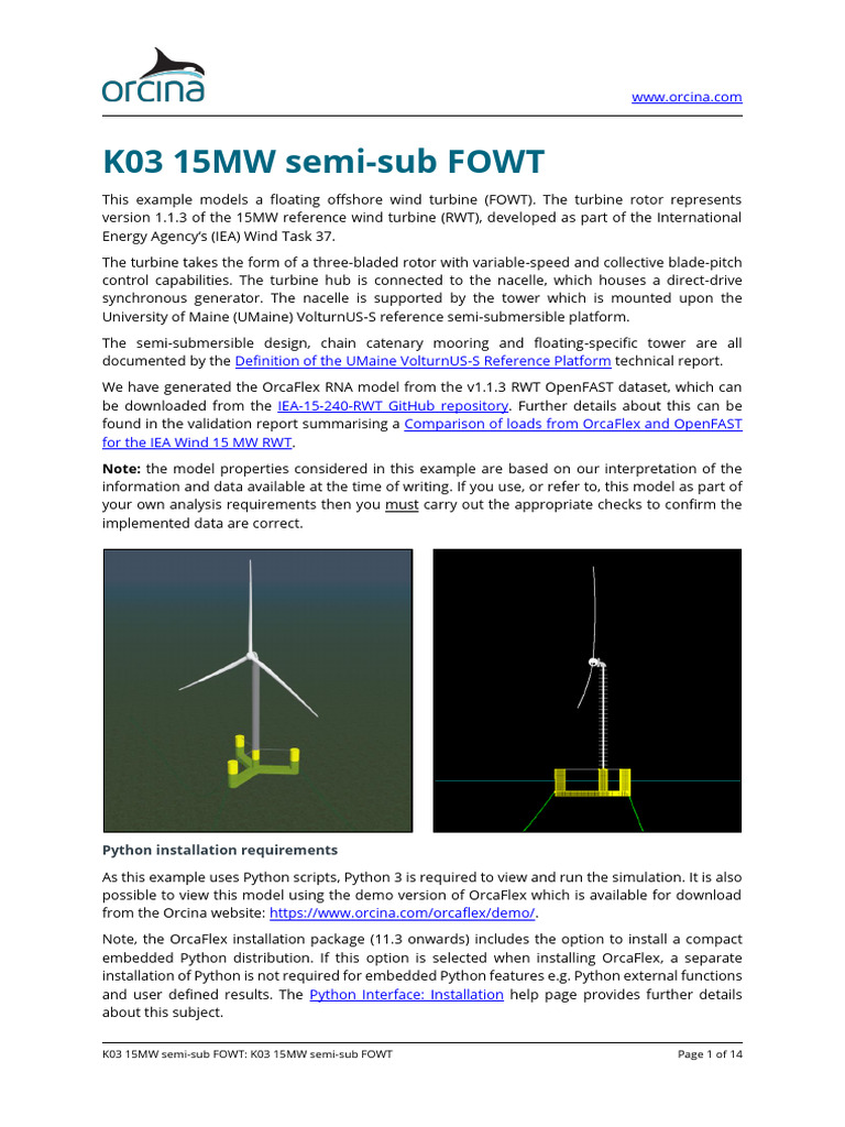 K03 15MW Semi-Sub FOWT | PDF | Turbine