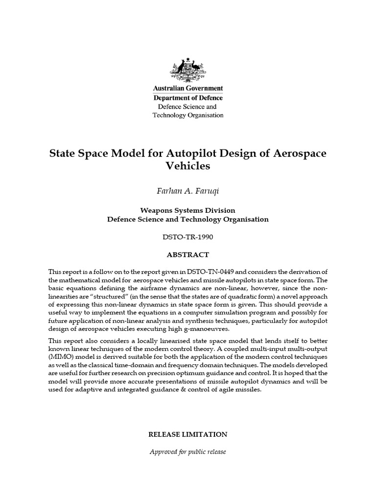 State Space Model for Aerospace Autopilots | PDF | Control Theory ...