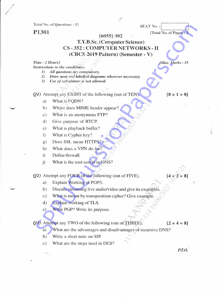BSC - Computer Science Cs - Semester 5 - 2023 - April - Computer Networks II 2019 Pattern | PDF ...