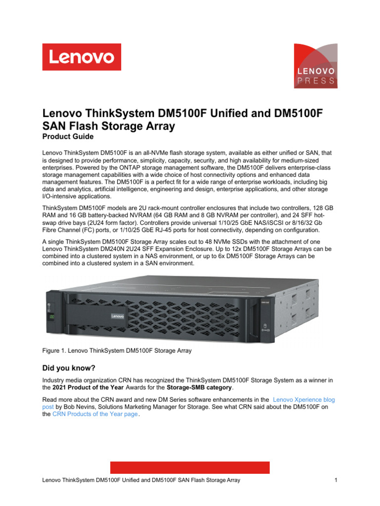 Lenovo ThinkSystem DM5100F Unified and DM5100F SAN Flash Storage Array ...