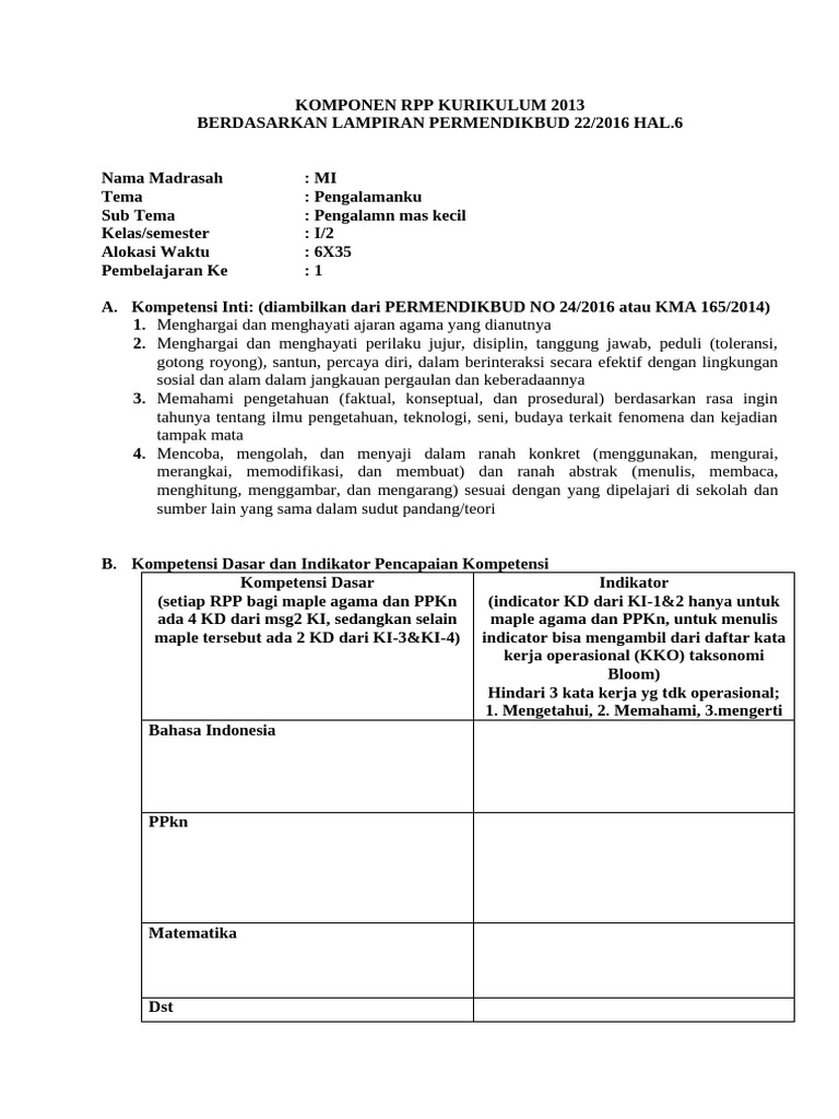 Panduan Penyusunan RPP Tematik | PDF