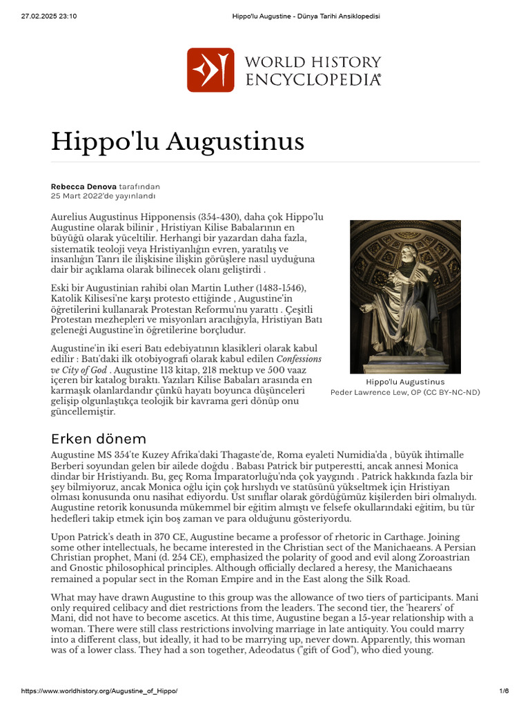 Hippo'lu Augustine - Dünya Tarihi Ansiklopedisi | PDF | Augustine Of Hippo | Original Sin