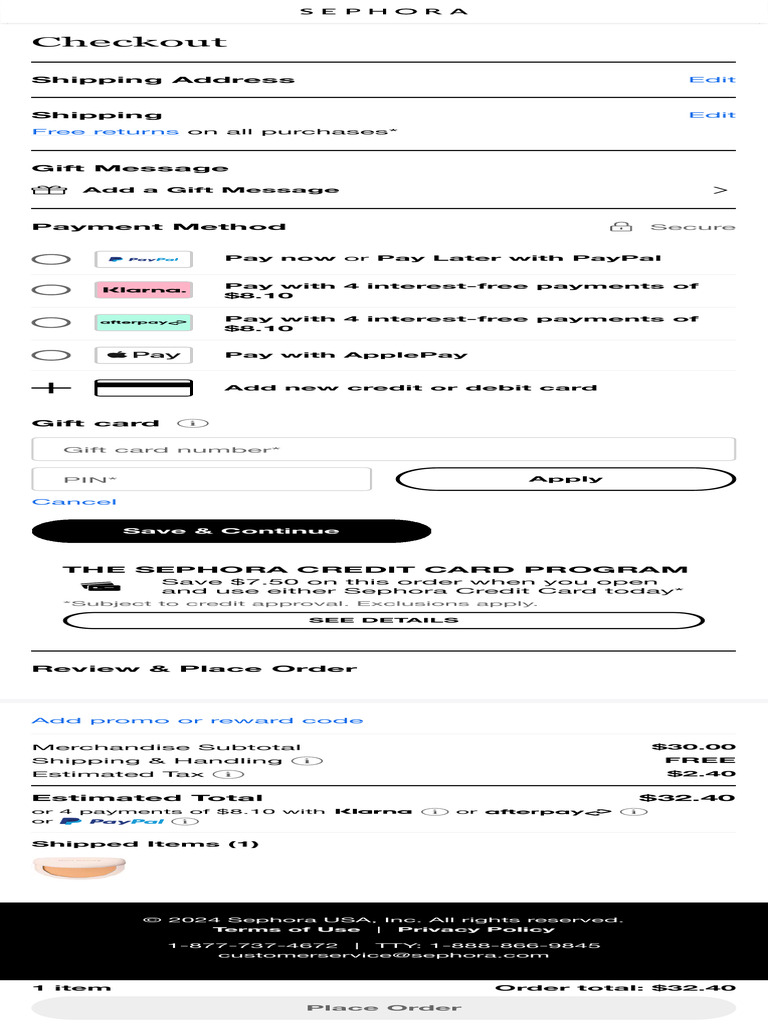 Sephora Checkout Process Overview | PDF