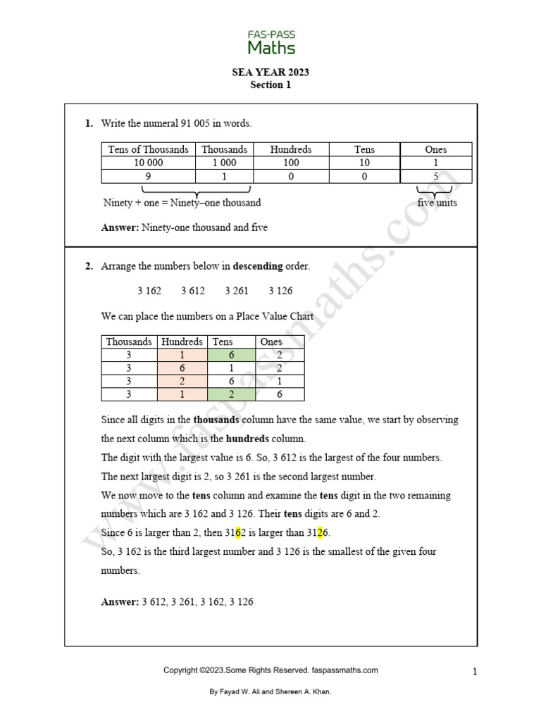 SEA Maths 2023 Past Paper Solutions | PDF | Multiplication | Euclidean ...