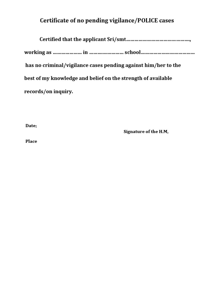 Certificate of No Pending Vigilance | PDF
