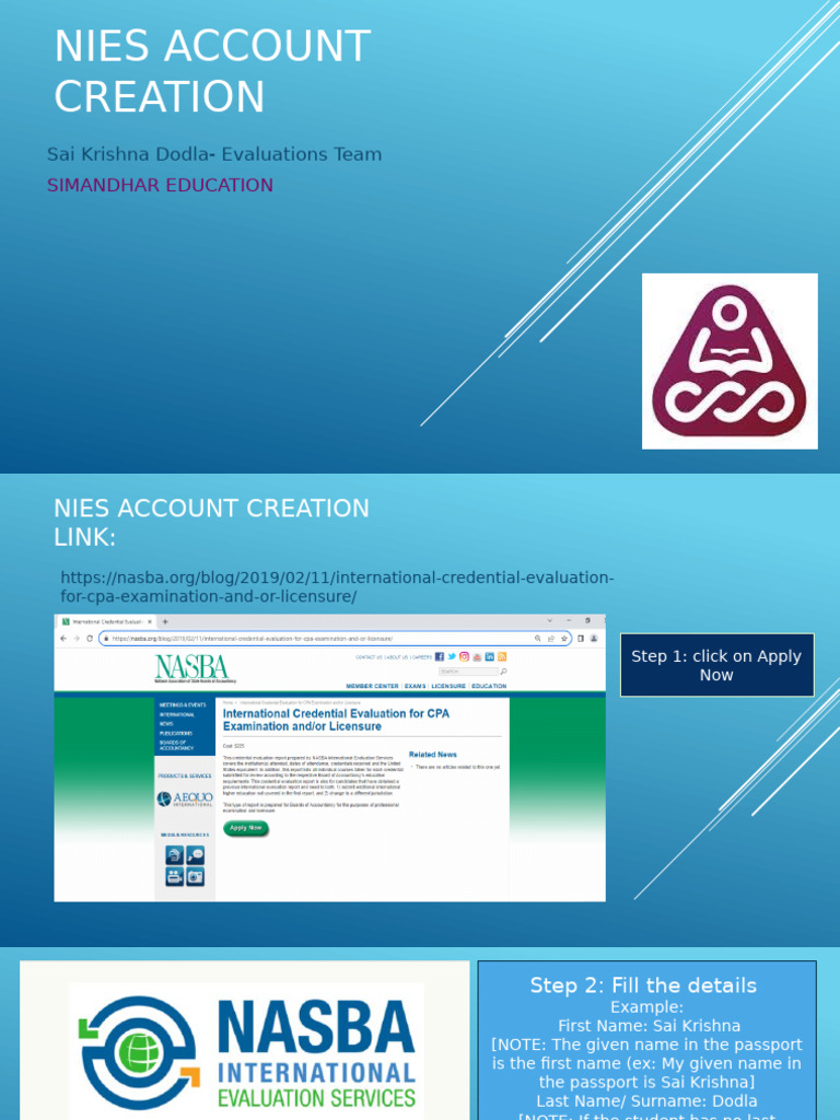 NIES Account Creation Guide | PDF | Credit Card | Academic Degree