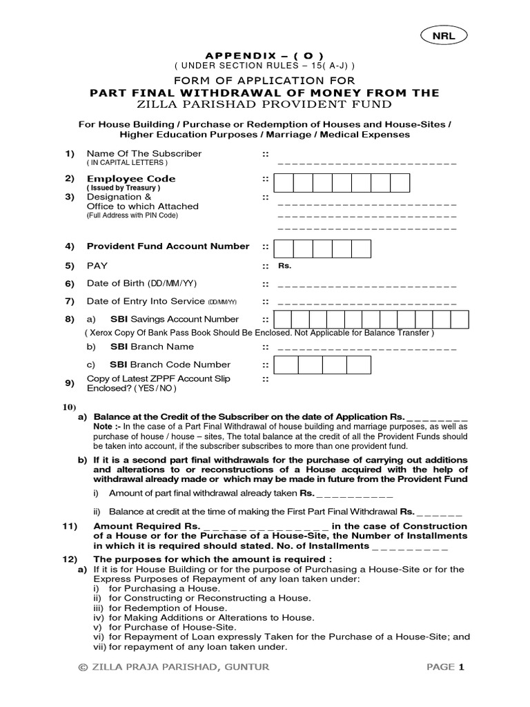 Zilla Parishad Provident Fund Withdrawal Form | PDF | Marriage