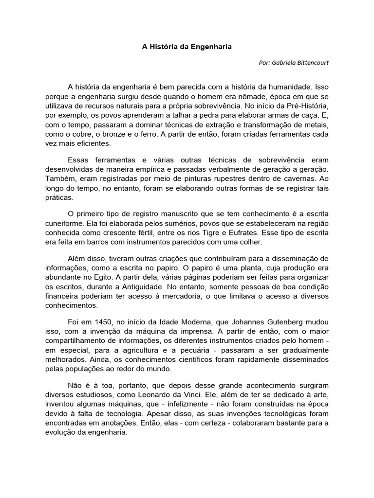 Evolução Da Engenharia Na História Pdf Engenharia