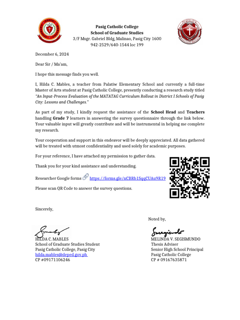 Grade7 Request Letter Research Permit | PDF