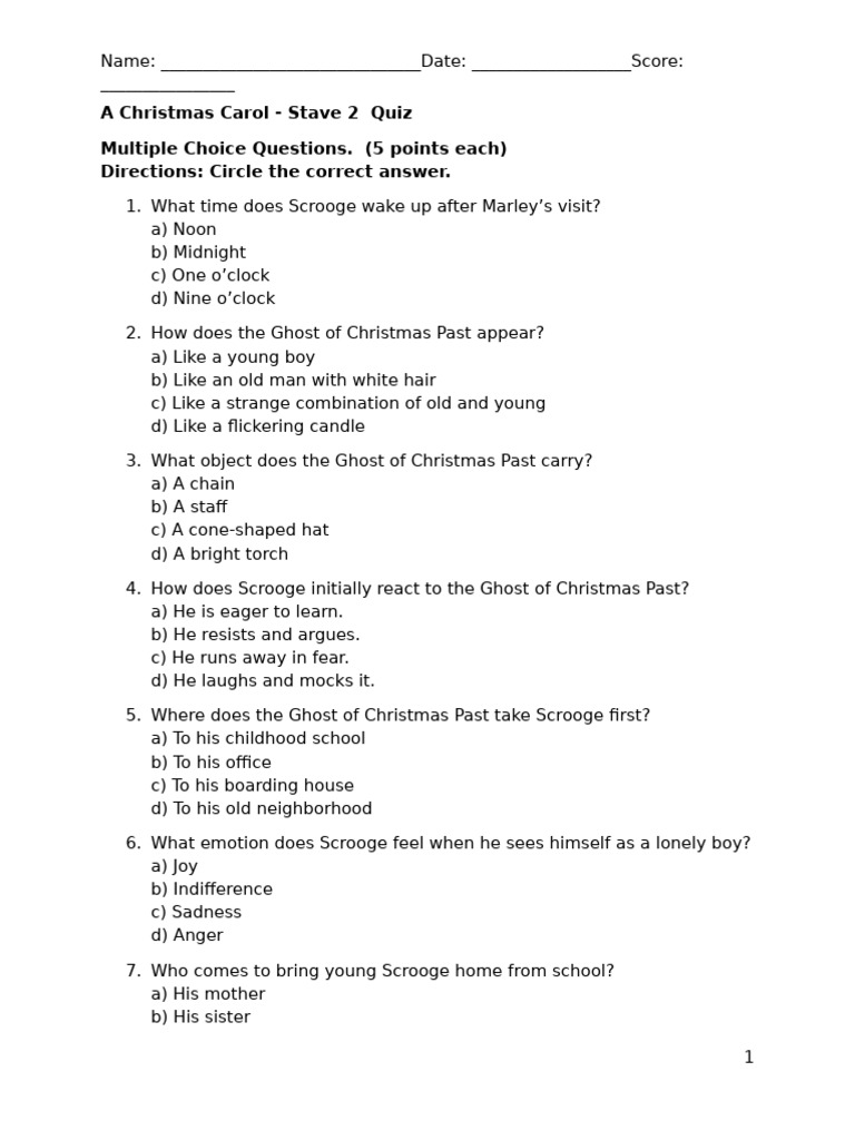 A Christmas Carol Stave 2 Quiz | PDF | Ebenezer Scrooge | A Christmas Carol