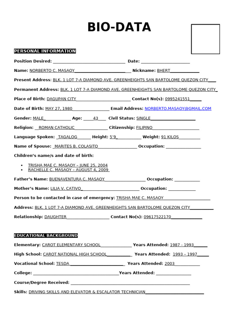 Biodata-Template-Philippines | PDF