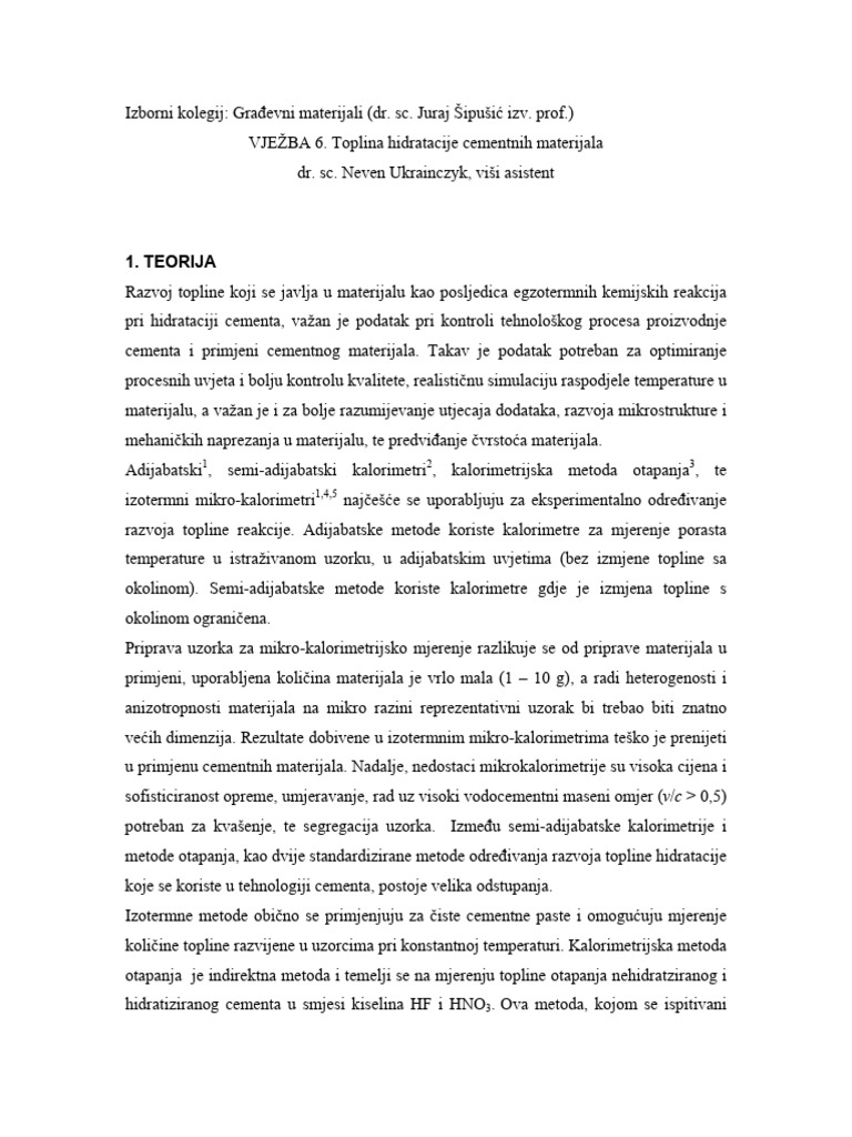 Vjezba 6 - Toplina Hidratacije Cementnih Materijala | PDF