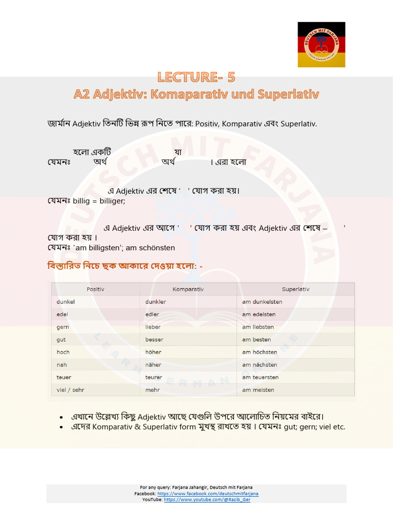 Klasse Adjektiv Komaparativ Und Superlativ | PDF