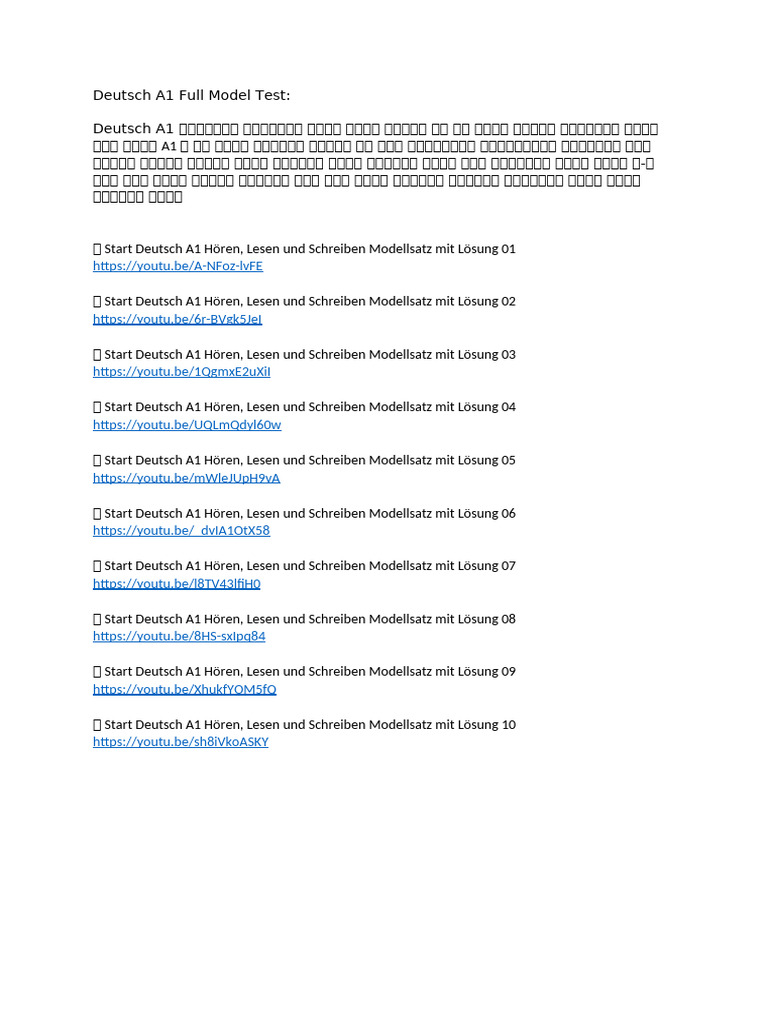 Deutsch A1 Full Model Test | PDF
