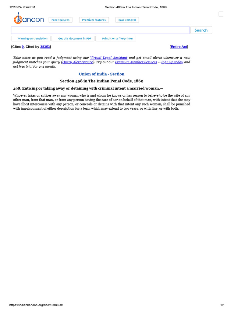 Section 498 IPC: Enticing a Married Woman | PDF