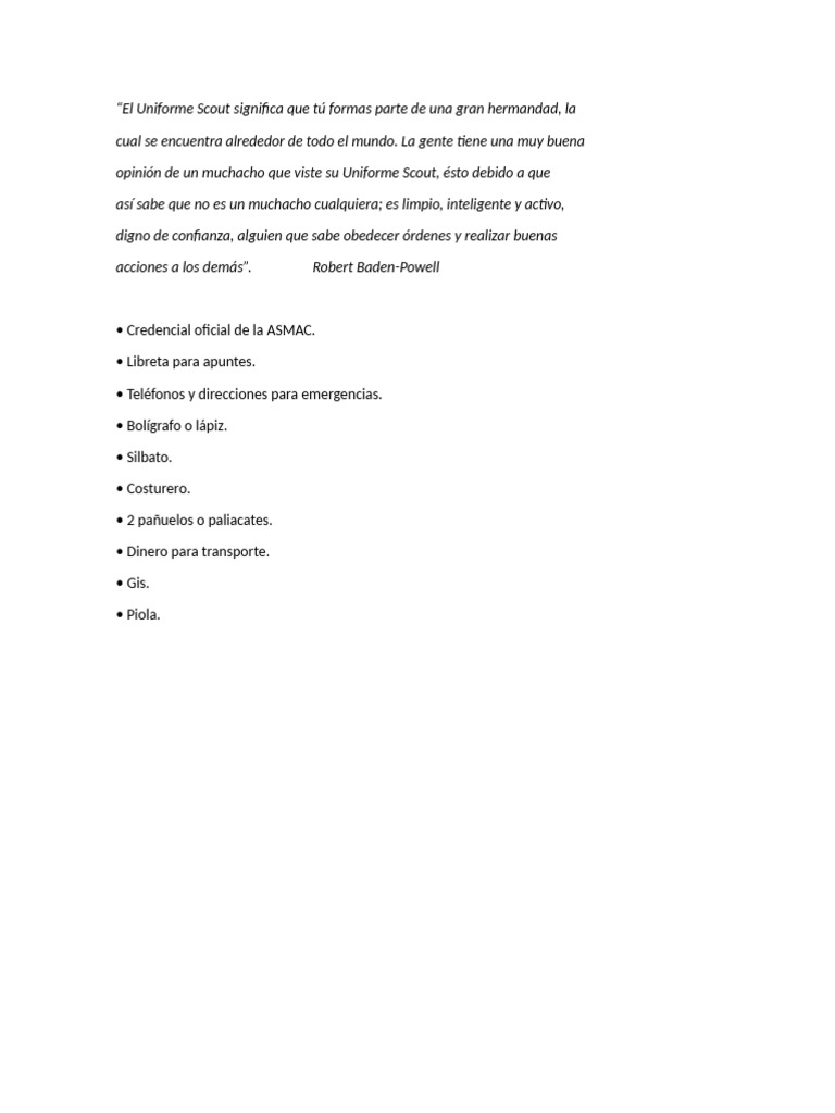 El Uniforme Scout Significa Que Tú Formas Parte de Una Gran Hermandad | PDF
