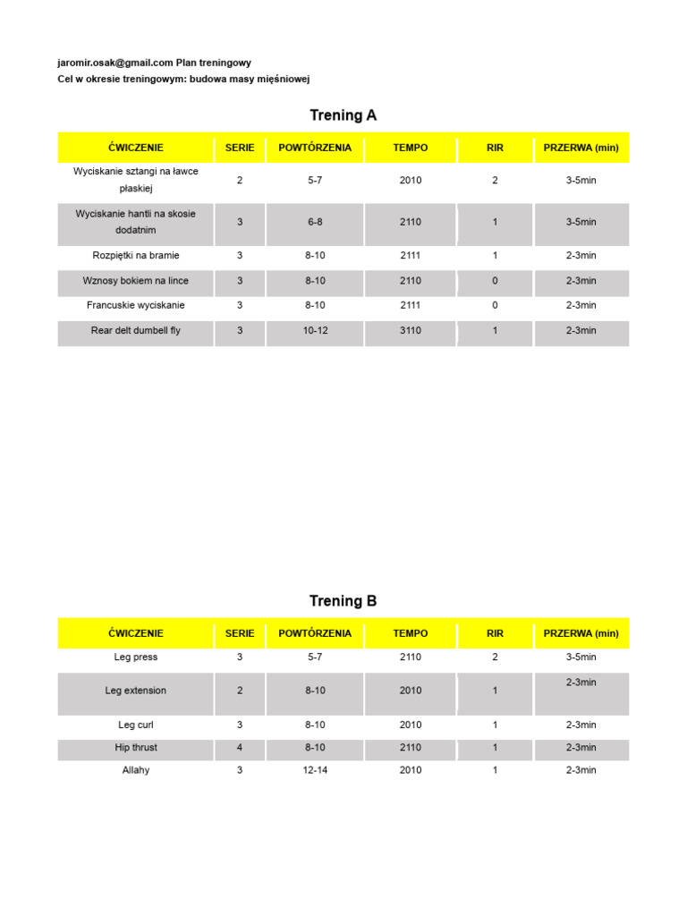 plan treningowy | PDF
