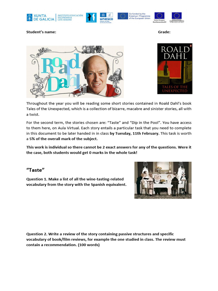Roald Dahl Project 2nd Term Corrected | PDF