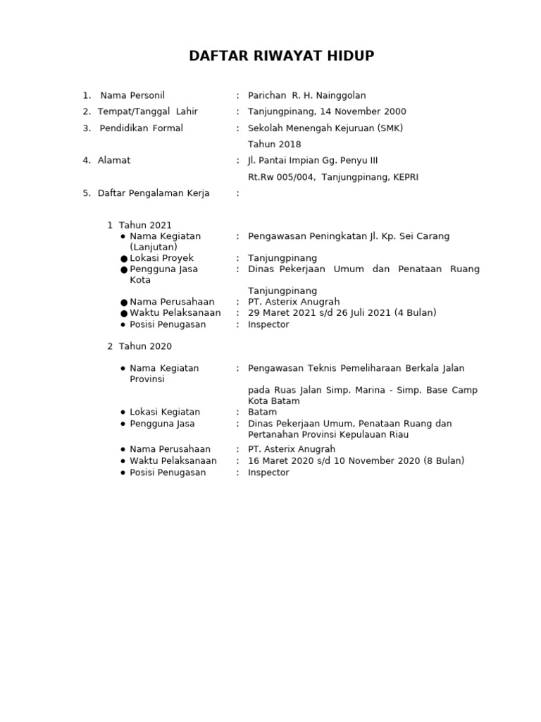 Riwayat Hidup Parichan Nainggolan | PDF